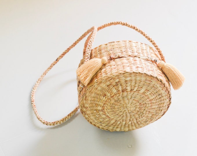 Crossbody Bag Cream Lining Straw Bag Thai Weaving Seagrass Handmade ...