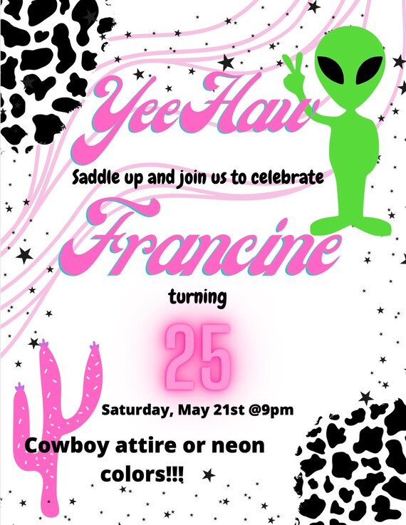 Custom Space Cowboy Party Birthday Invitation Digital File - Etsy