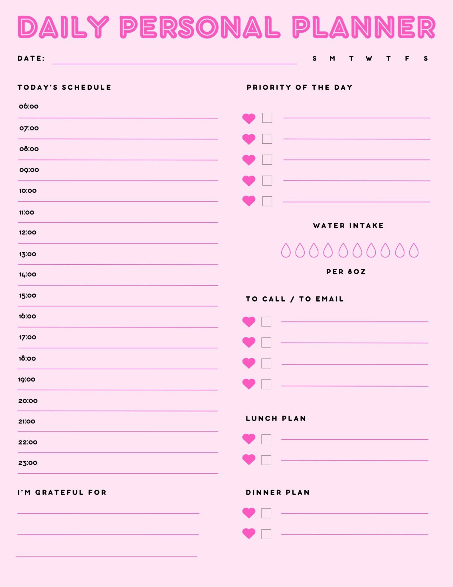 Cute Pink Daily Planner Instant Download - Etsy