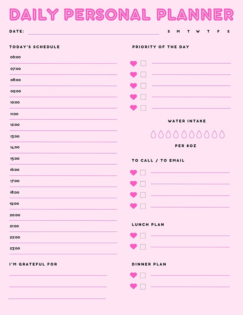 Cute Pink Daily Planner Instant Download - Etsy