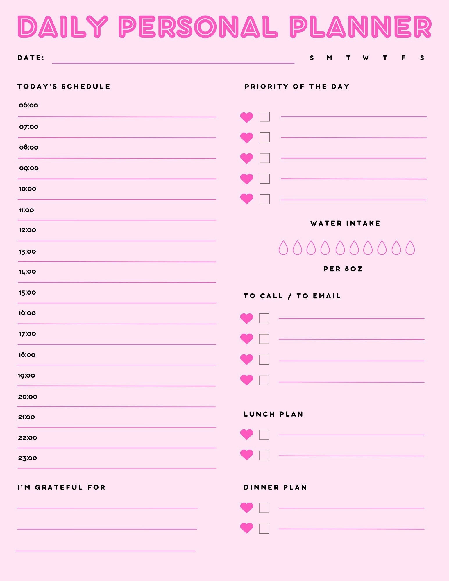 Cute Pink Daily Planner Instant Download - Etsy