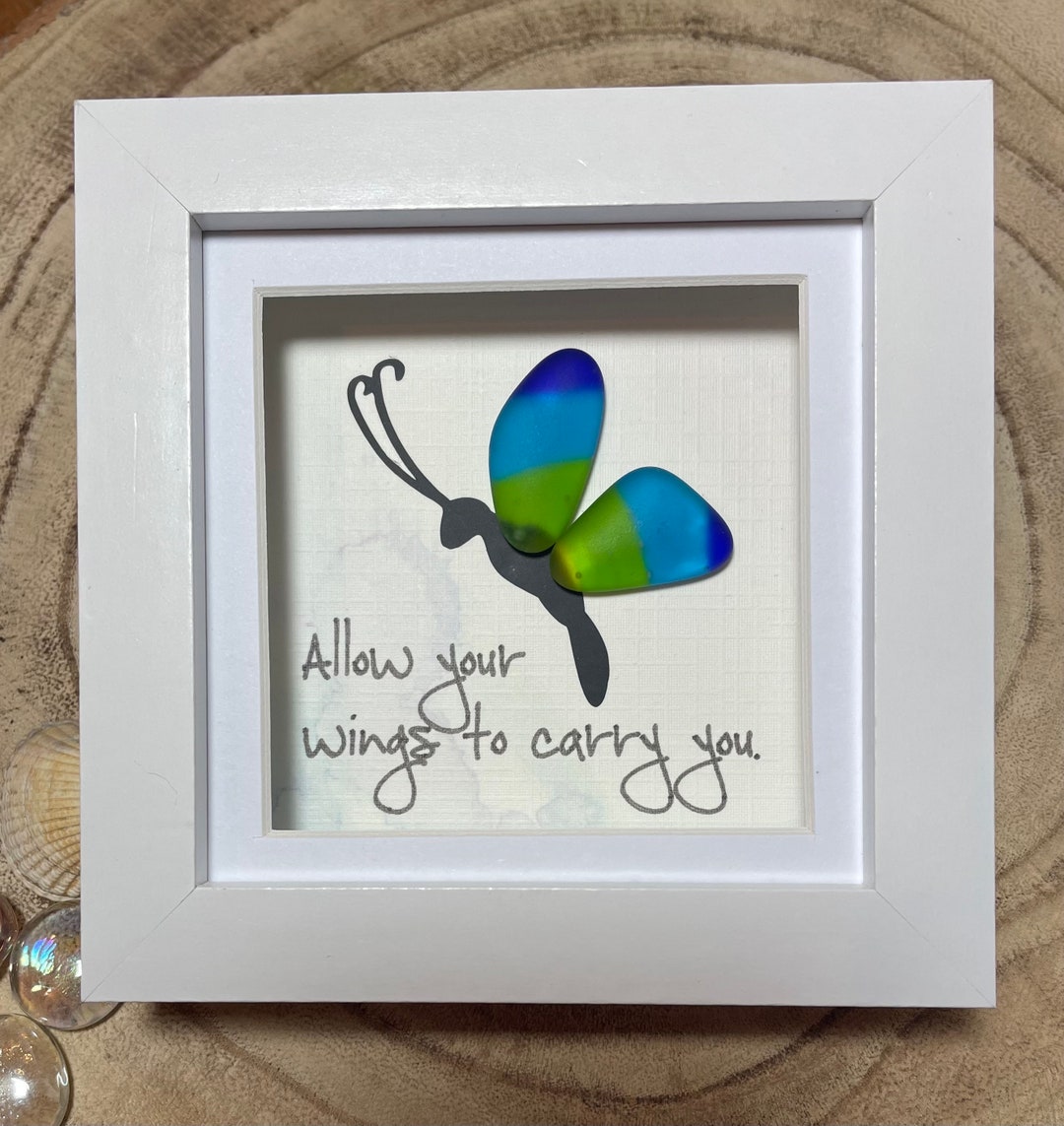 Butterfly Box Frame. Multi Colour Tumbled Glass Wings. Allow Your Wings ...