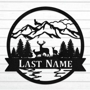 Mountain Deer Scene Sign Personalized Metal Monogram, Wedding Gift ...