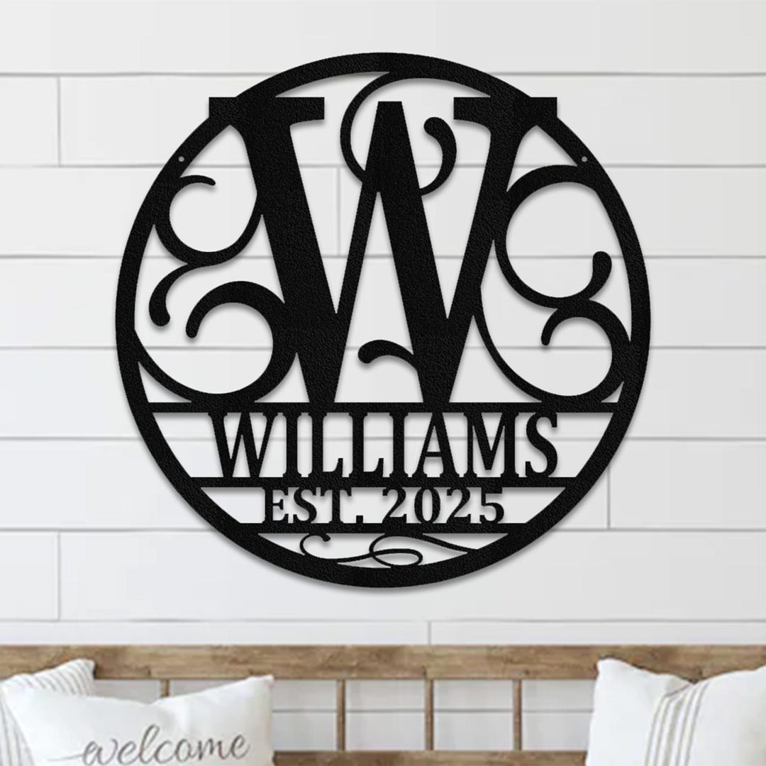 Personalized Metal Last Name Sign - Custom Monogram Door Hanger Name ...