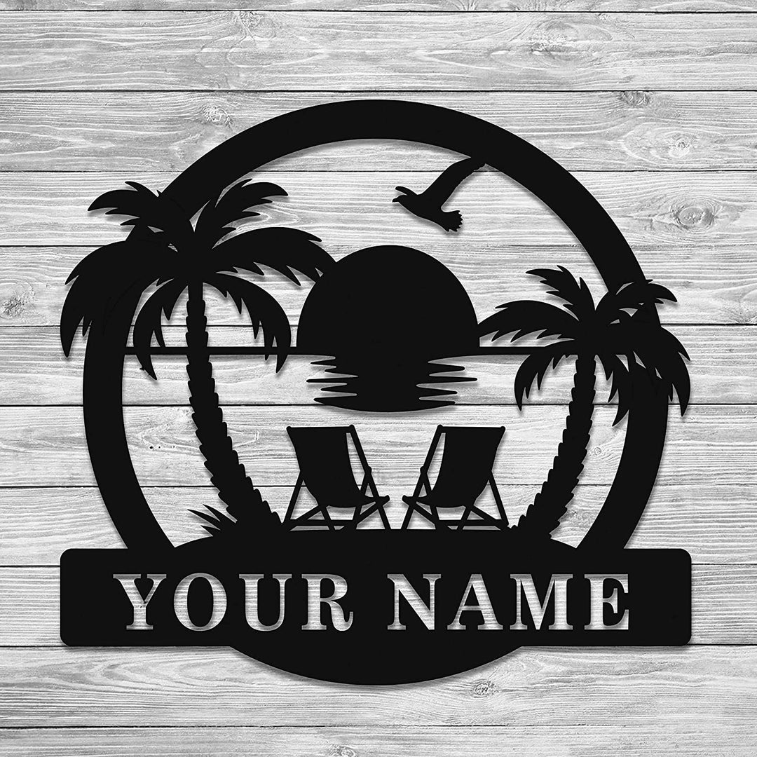 Sunset Beach Sign Personalized Metal Monogram, Wedding Gift. Family ...