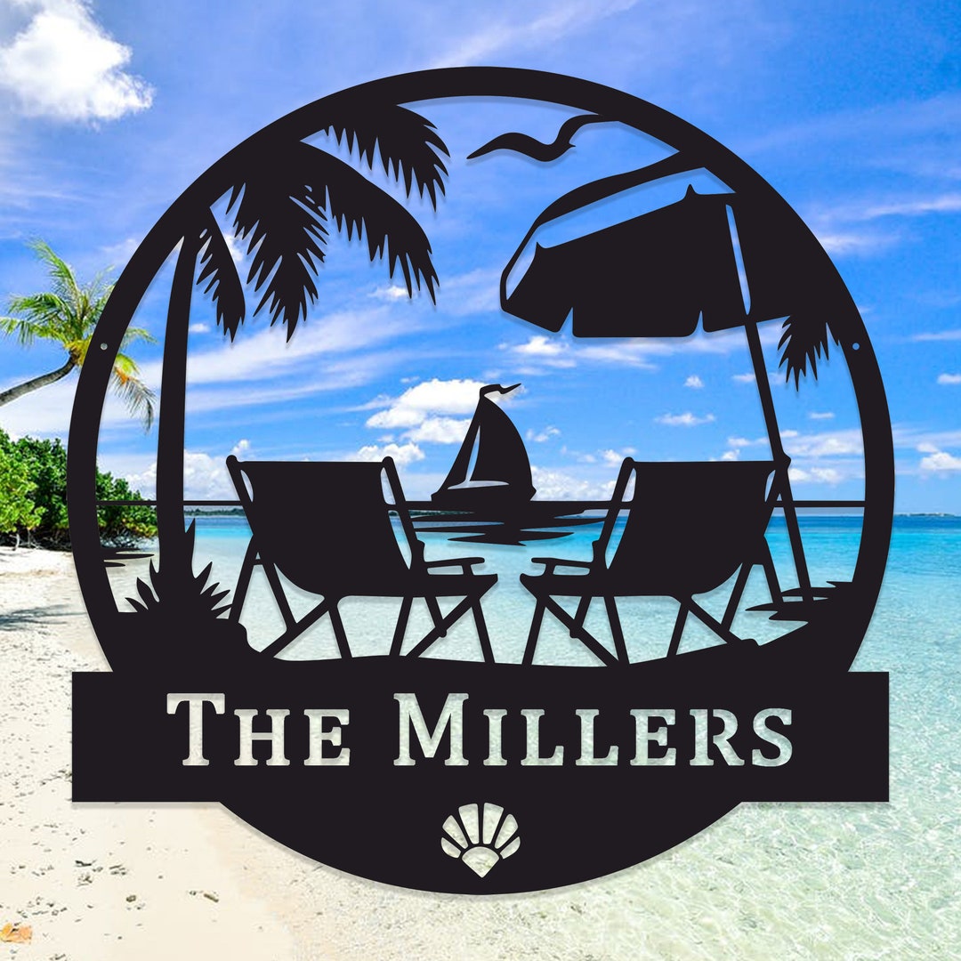 Sunset Beach Sign Personalized Metal Monogram, Wedding Gift. Family ...