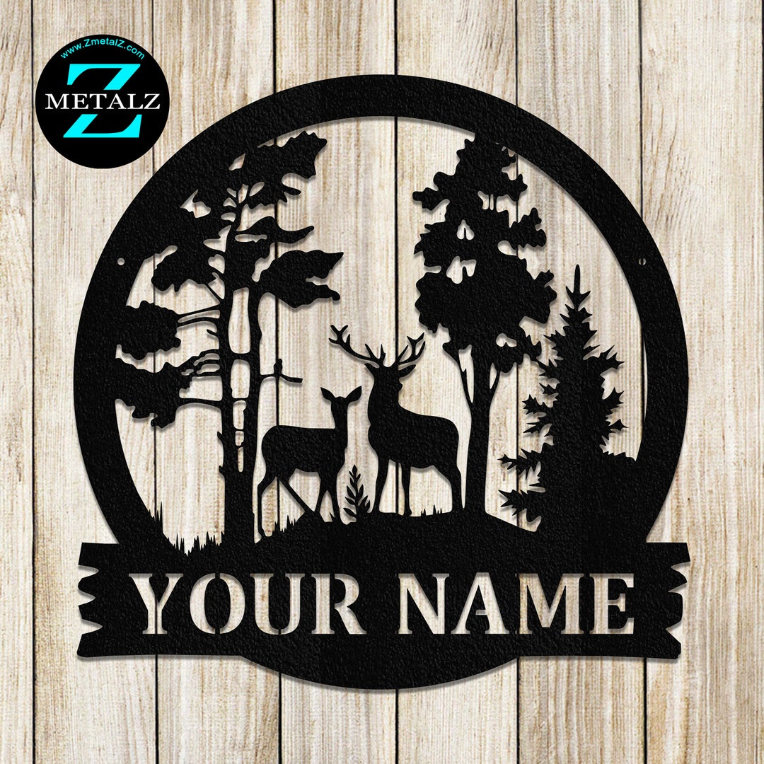 Personalized Deer Family Metal Last Name Sign - Cabin Decor - Etsy
