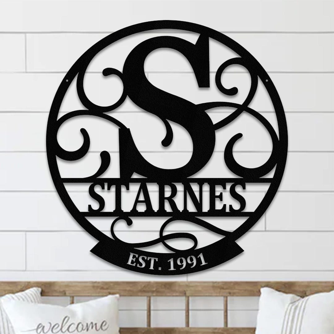 Personalized Metal Last Name Sign - Custom Monogram Door Hanger Name ...