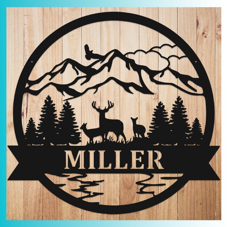Mountain Deer Scene Sign Personalized Metal Monogram Wedding - Etsy