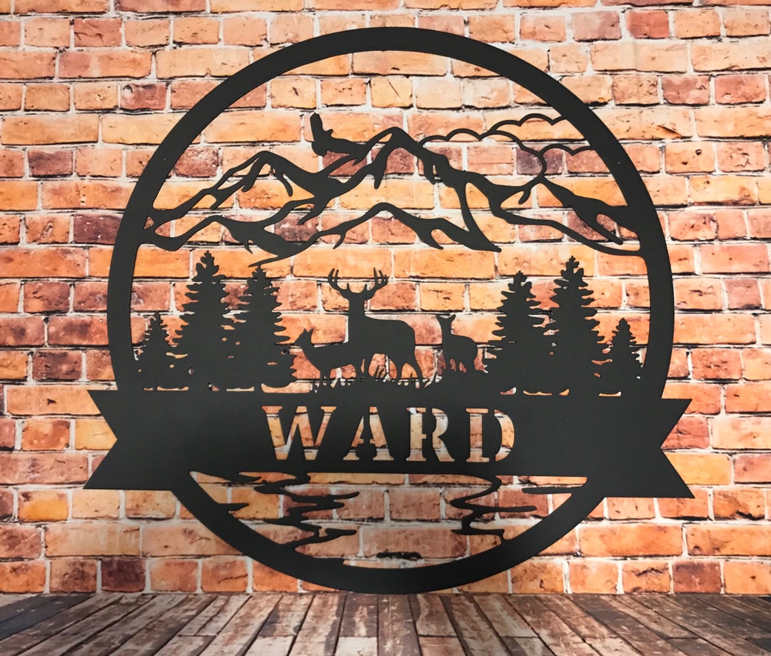 Mountain Deer Scene Personalized Last Name - Etsy