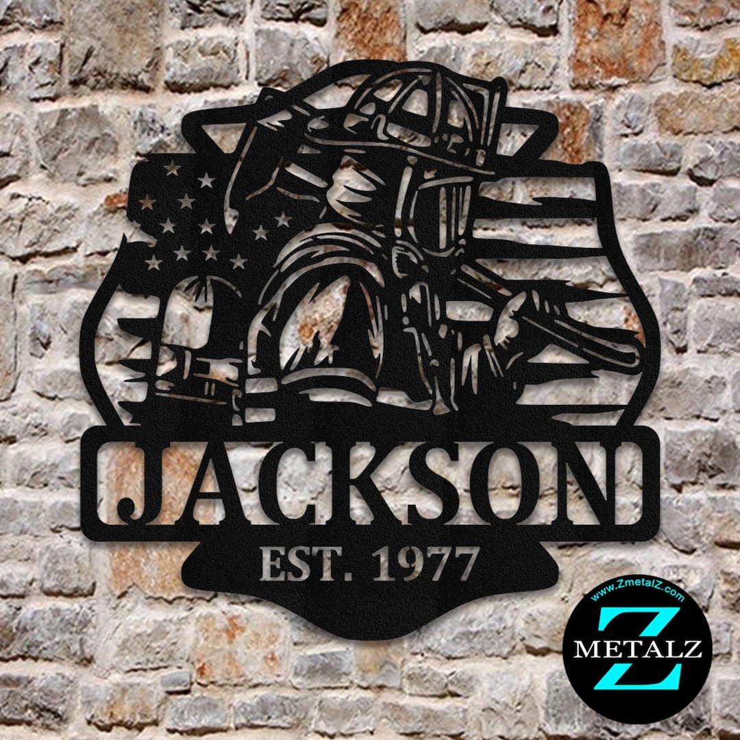 Fireman Metal Sign EST, Family Firewoman Name Sign, Personalized Metal ...