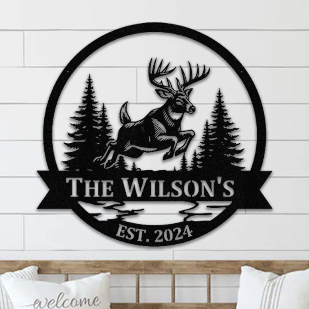 Mountain Deer Scene Sign Personalized Metal Monogram, Wedding Gift ...