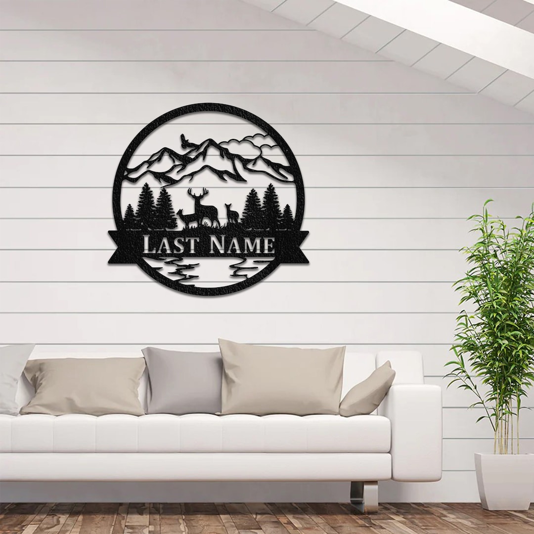 Mountain Deer Scene Sign Personalized Metal Monogram, Wedding Gift ...