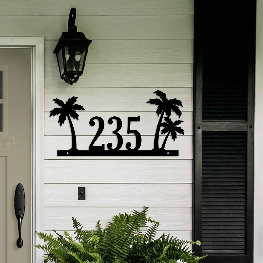 Palm Tree House Number Metal Sign | Outdoor Sign | House Numbers ...