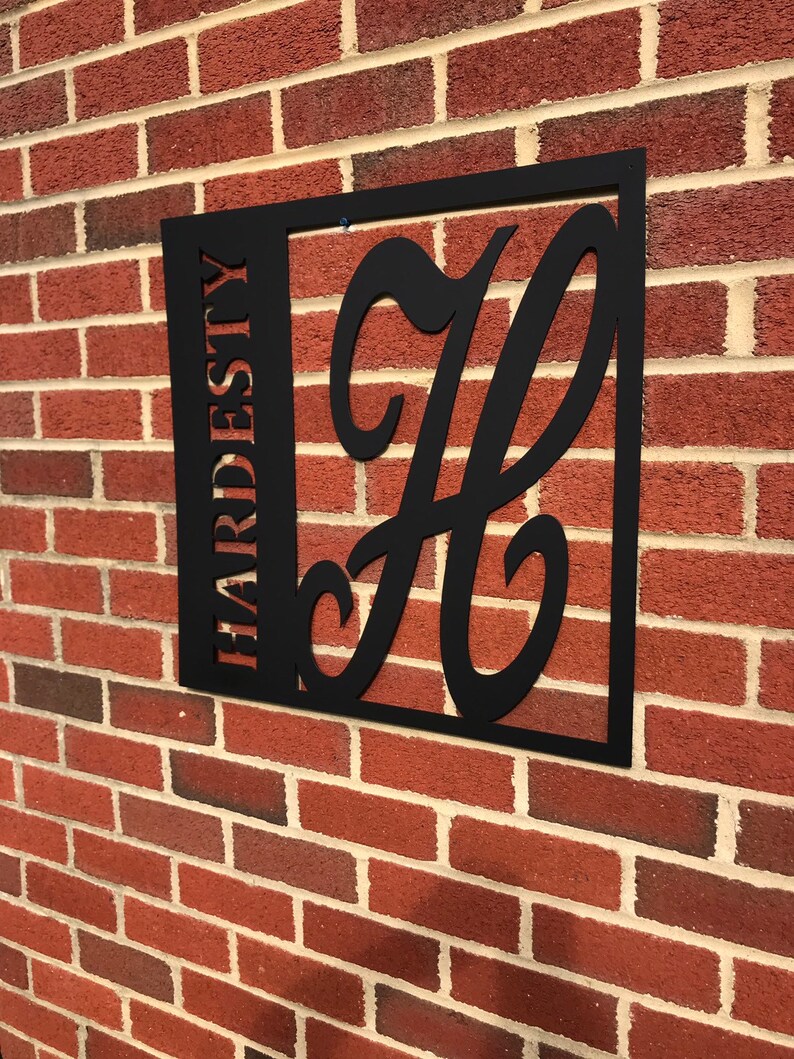 Square monogram last name sign Metal personalized wedding | Etsy