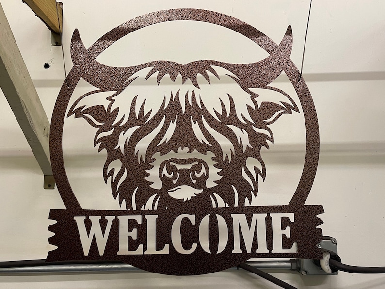 Monogram Highland Cow Sign Personalized Metal, Wedding Gift. Family ...