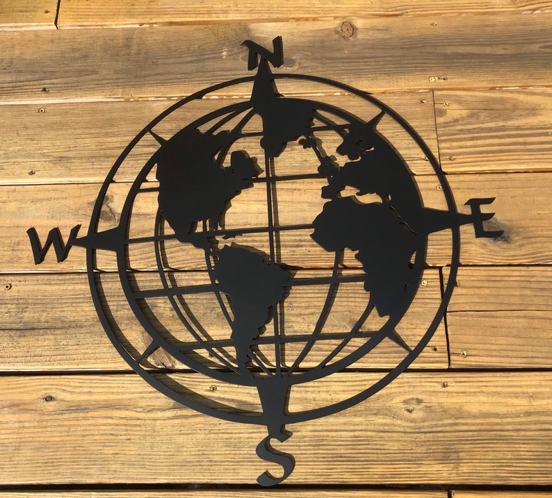 Compass World Globe Metal Sign Powder Coated Etsy