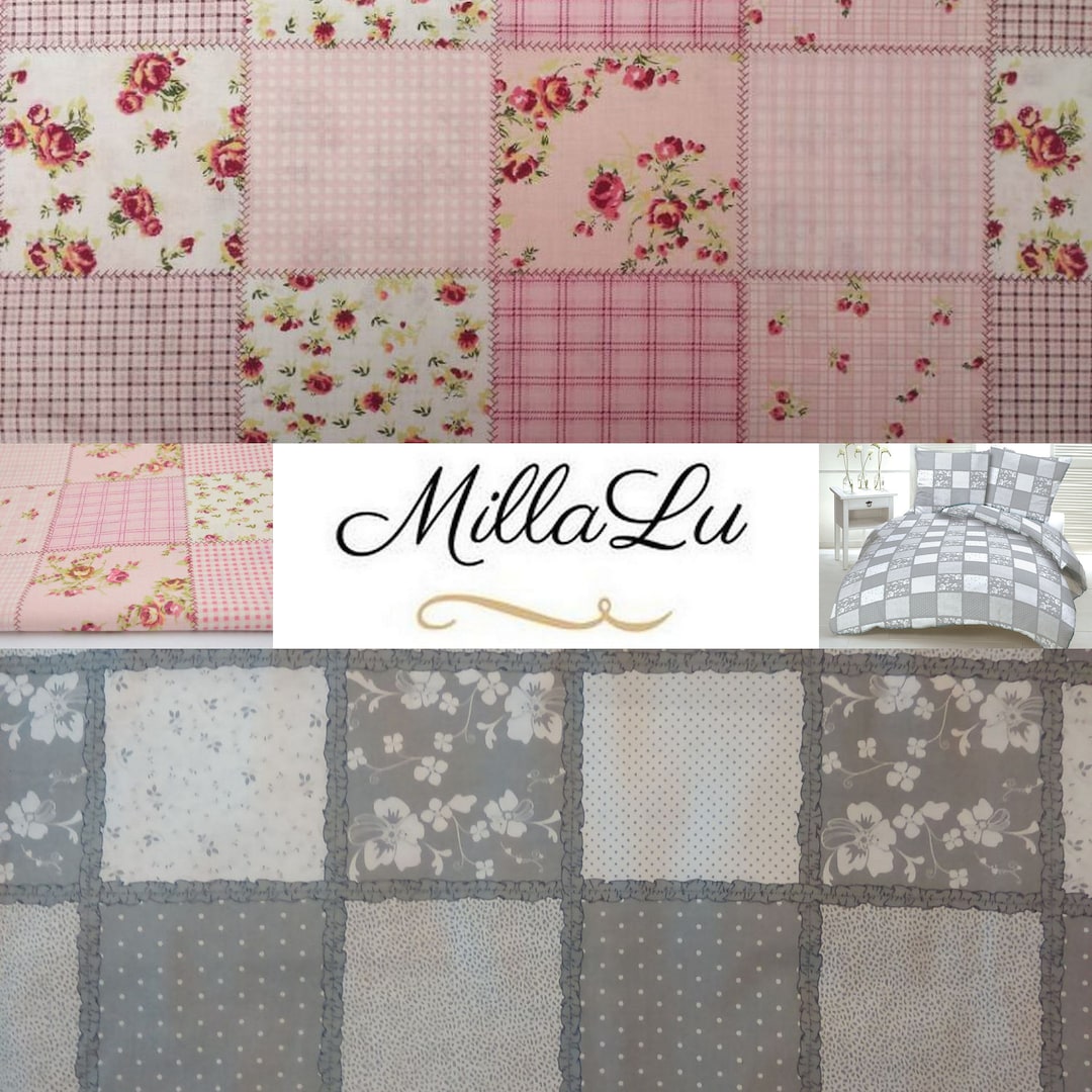 Patchwork *PINK* GREY* 100% Cotton Fabric Material by the Metre 160 Cm ...