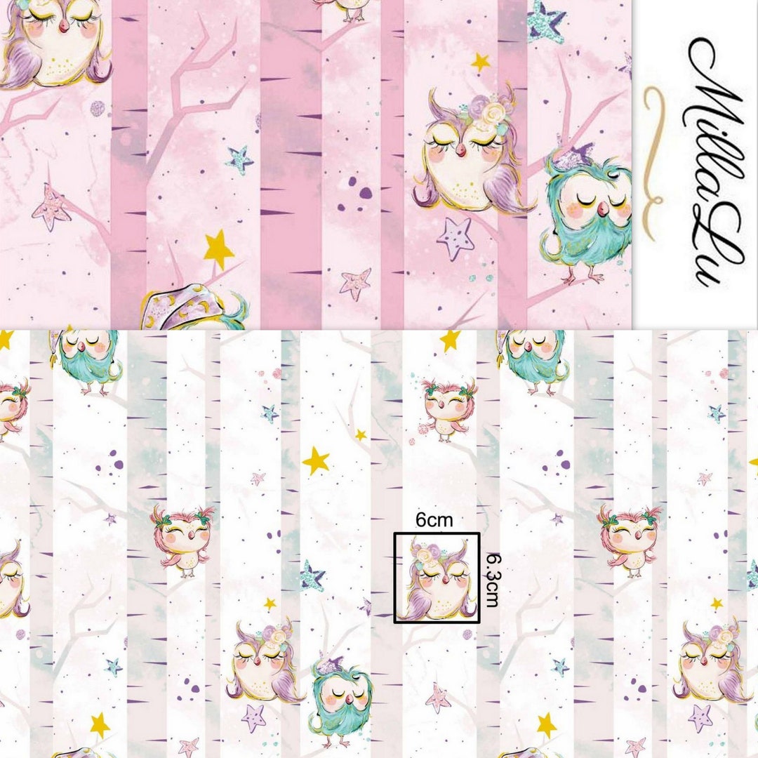 Owls on Pink or on Light Pink/Orange 100% Cotton Fabric Material By The ...