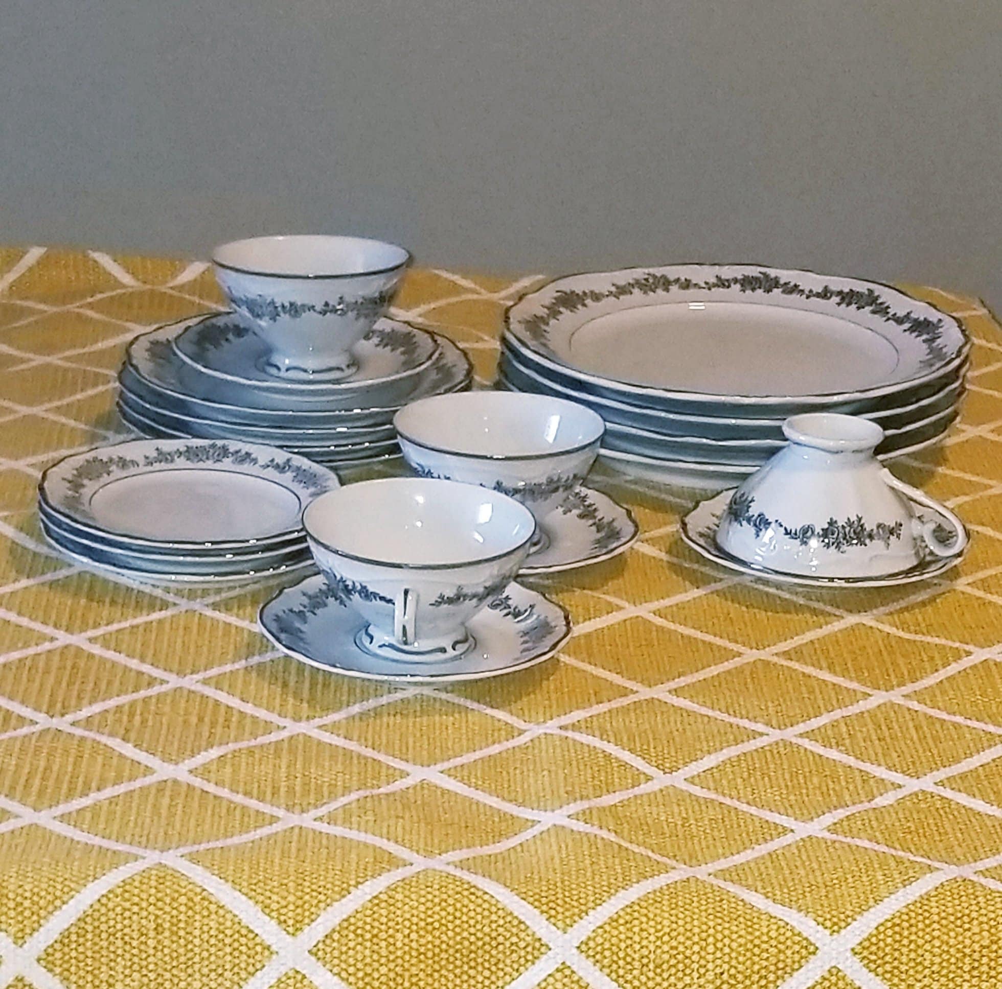 Vintage Royal Bavarian China Dinnerware Set, Floral Silver Trim, 20 ...