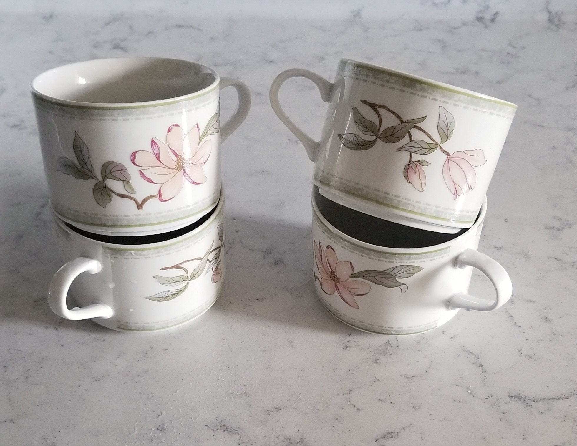 4 Vintage Oneida Fine Porcelain the Select Collection Savannah Mugs ...