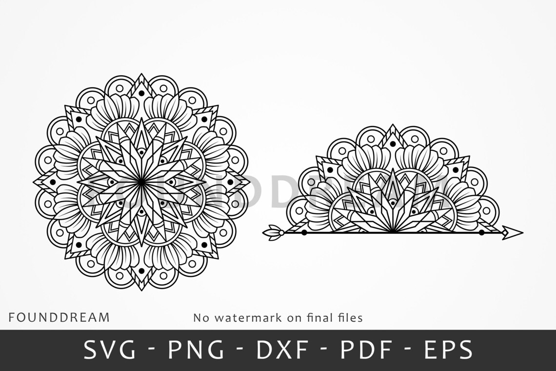 Mandala and Arrow Half Mandala Cut Files Half Mandala Svg | Etsy