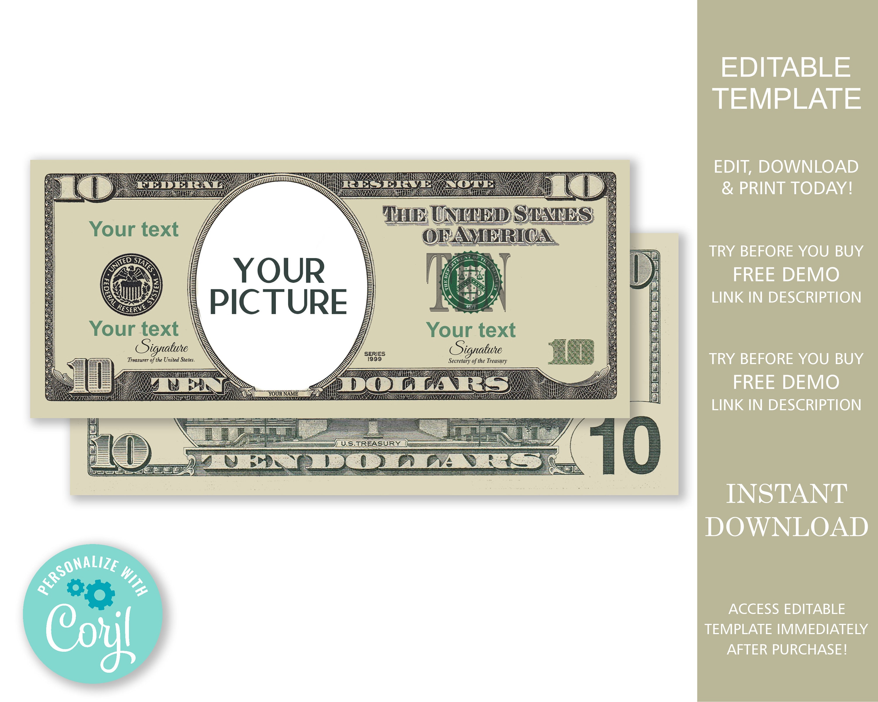 10 Dollar Bill Template