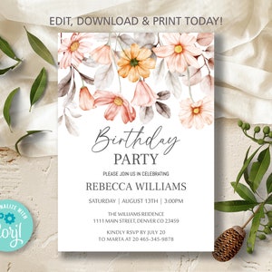 Editable Spring Floral Birthday Party Invitation, Teen Birthday, Garden ...