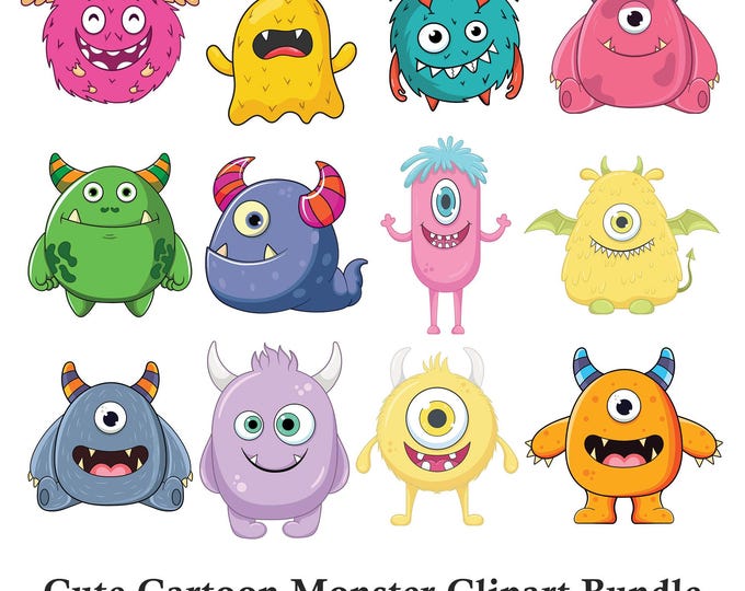 Monsters Clipart, Weird Creature Clip Art, Wild Cute Colorful Alien ...