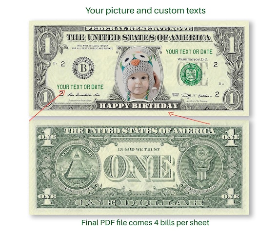 Custom One Dollar One Dollar Bill Art Personalized Dollar - Etsy