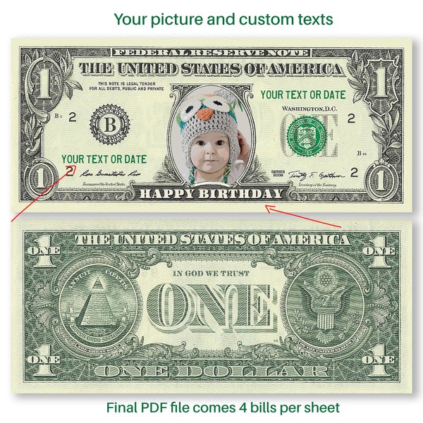 One Dollar Bill Template - Etsy