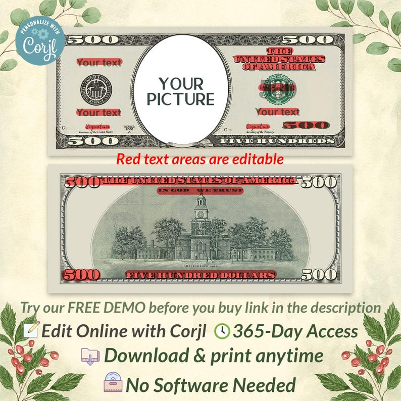 Custom Denomination Face on Dollar Bill Art: Editable Money Template ...