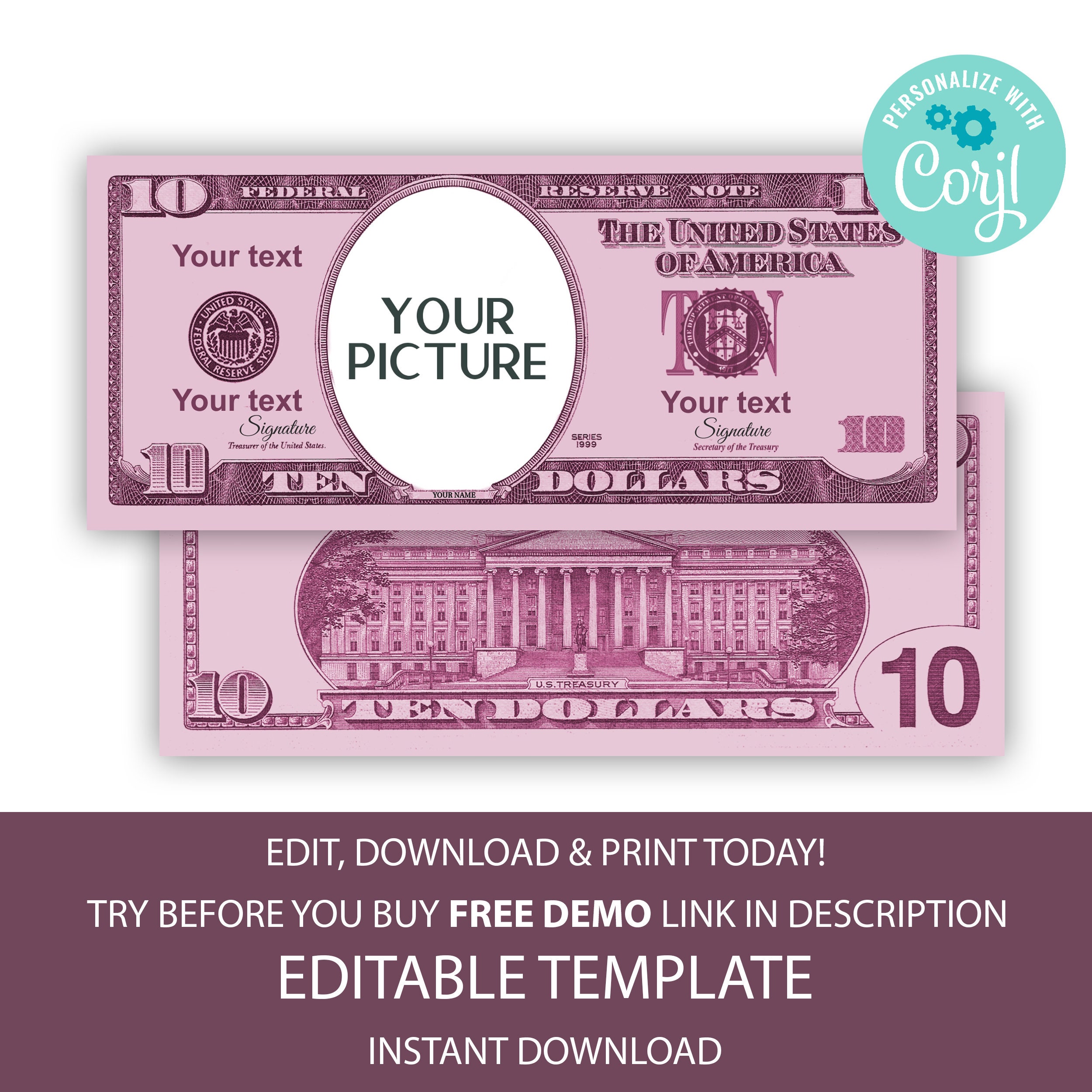 10 Dollar Bill Template