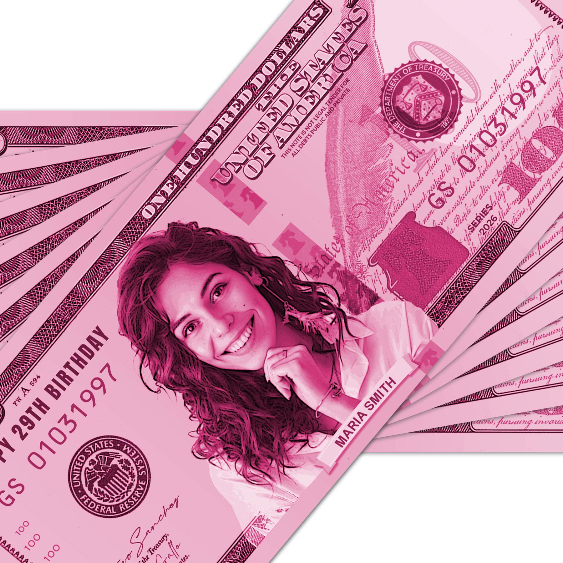 Pink Custom Face on 100 Dollar Bill, Personalized Photo Money for ...