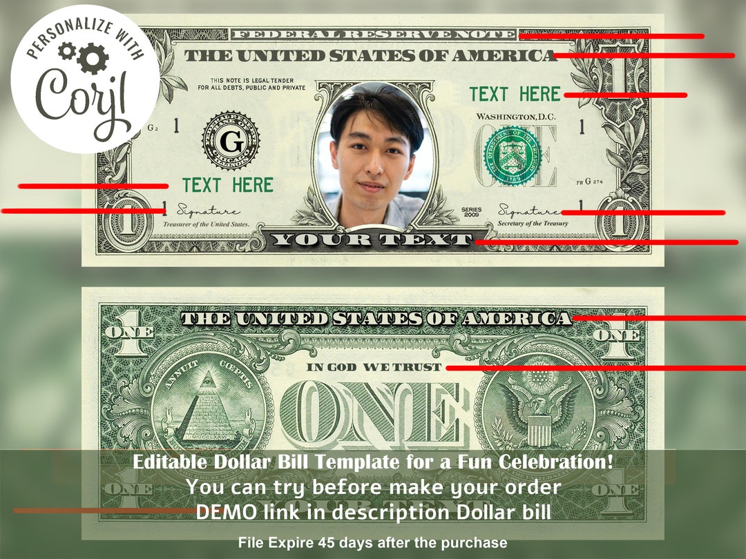 Editable One Dollar Bill, Money Bill Art, Digital Money, Your Face on ...