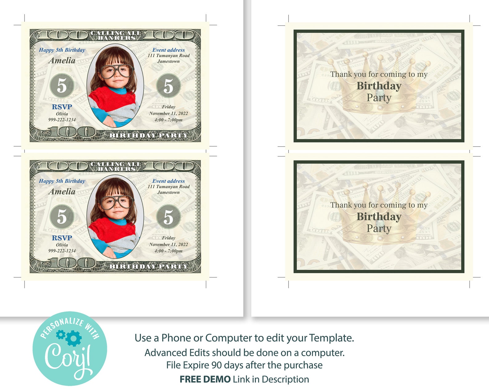 Editable Dollar Invitation Card Invitation Birthday Party - Etsy
