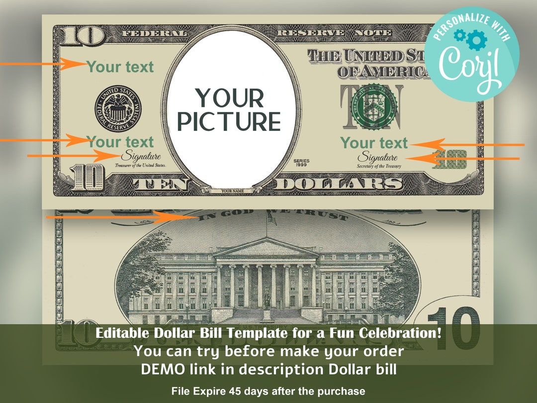 Editable 10 Dollar Bill, Money Bill Art, Digital Money, Your Face on ...