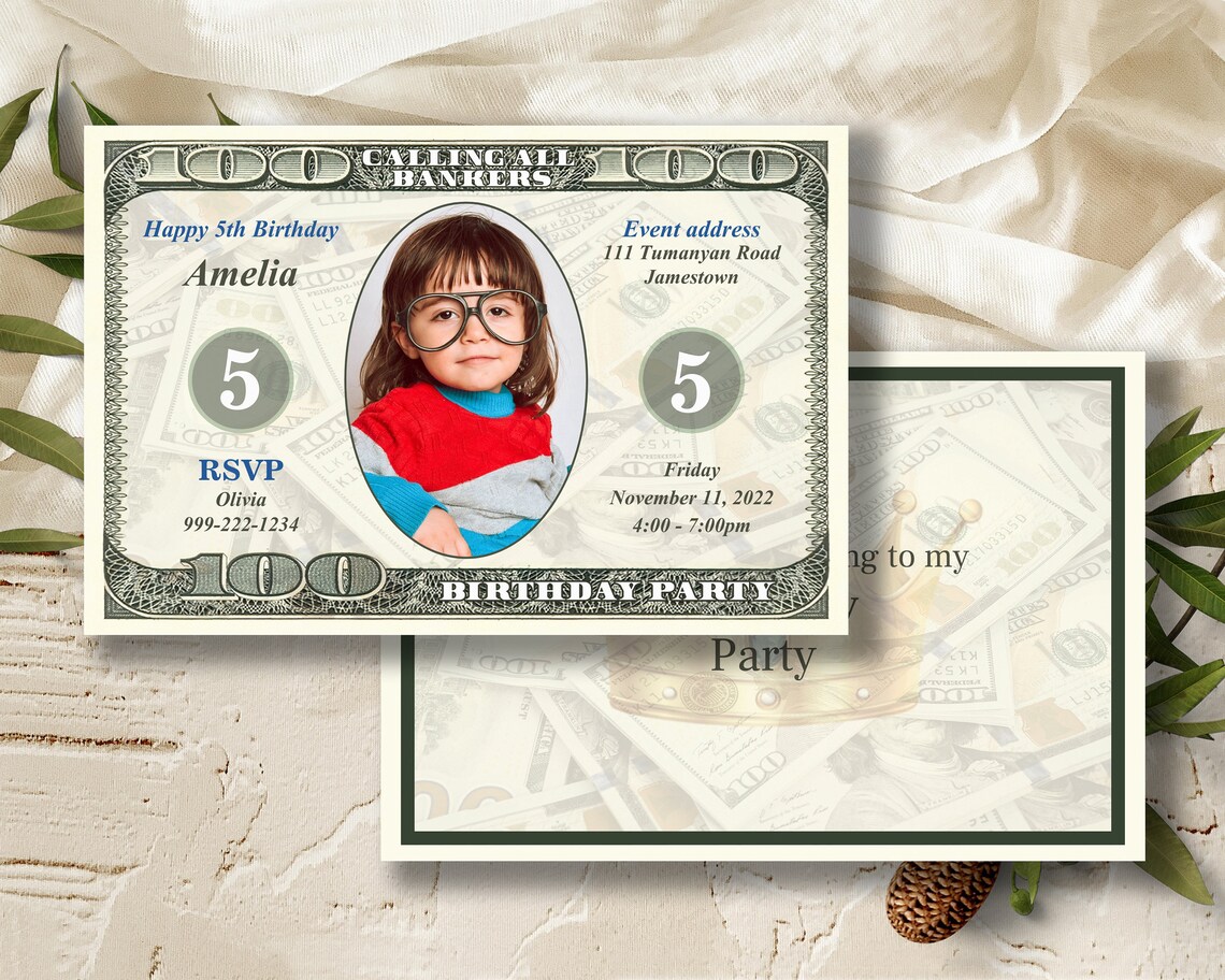 Editable Dollar Invitation Card Invitation Birthday Party - Etsy