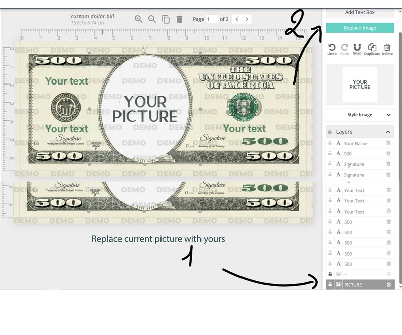 Custom Denomination Face on Dollar Bill Art: Editable Money Template ...