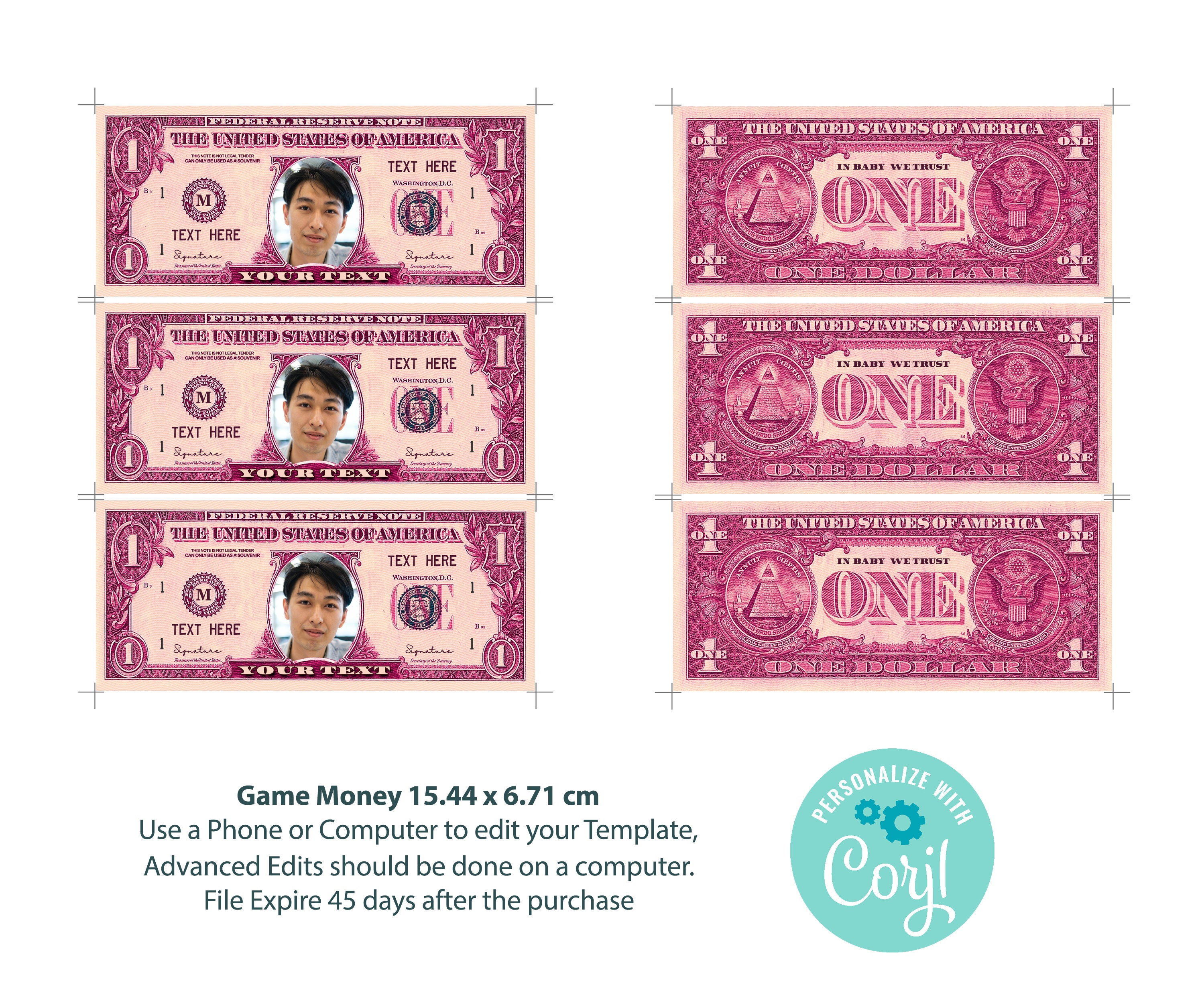 Editable Pink One Dollar Bill Money Bill Art Digital Money - Etsy UK