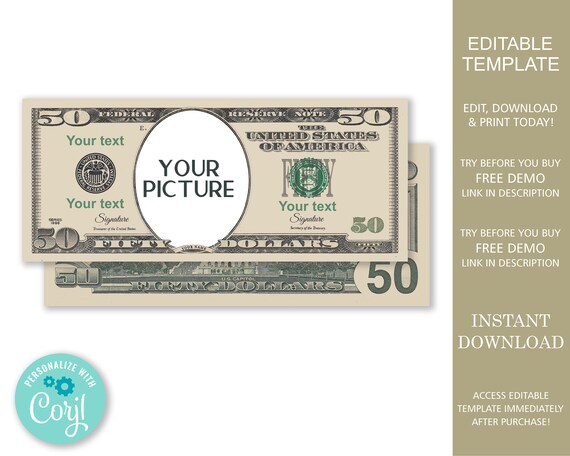 50 Dollar Bill Template