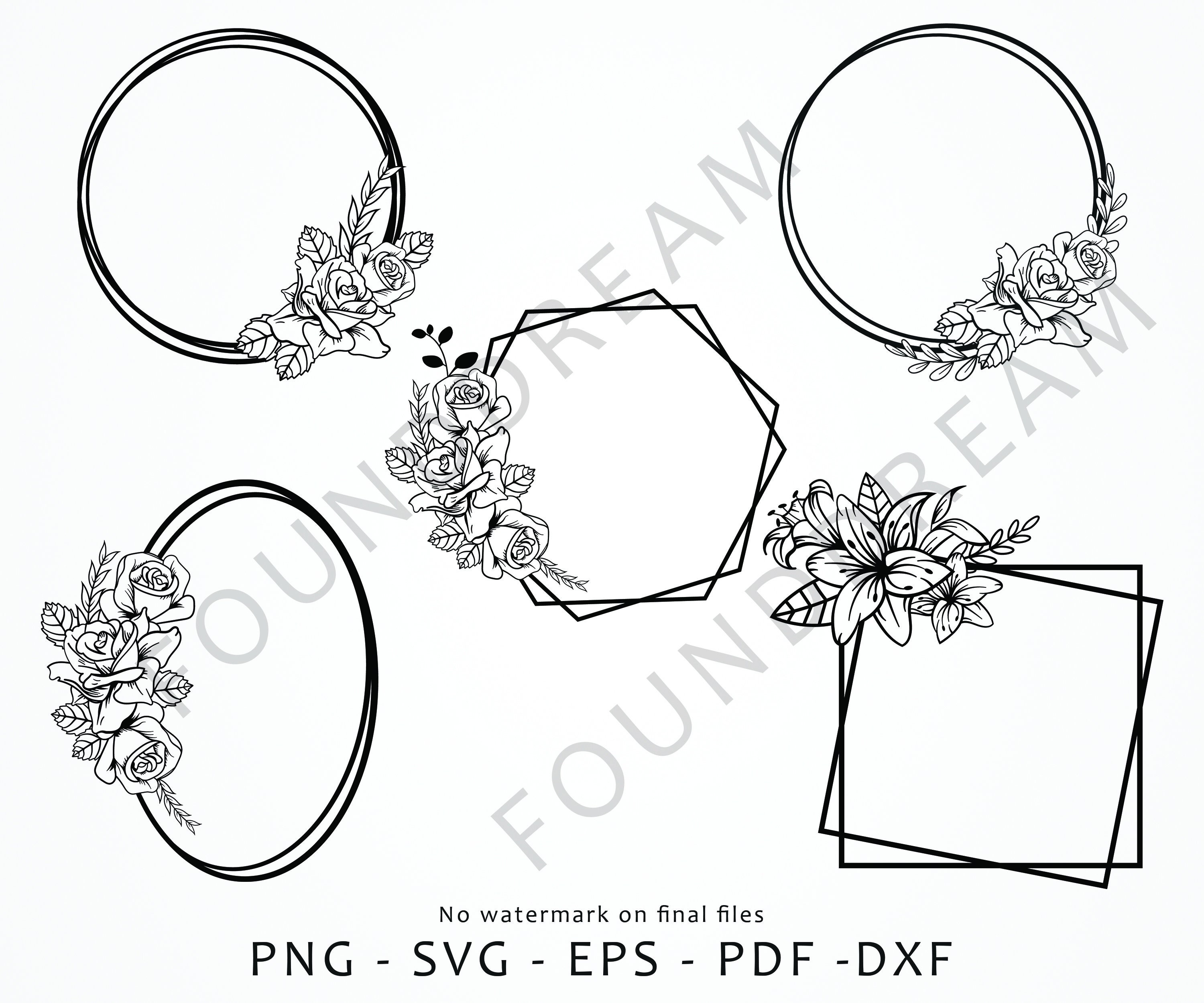 Floral Frame Cut File Flower Frame SVG Monogram Frame Round | Etsy