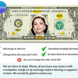 Your Face on Money, Editable Template, One-dollar Bill, Party Money ...