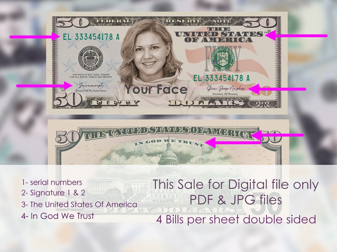 Your Face on Money, Game Money, 50-dollar Bill, Party Money, Custom ...