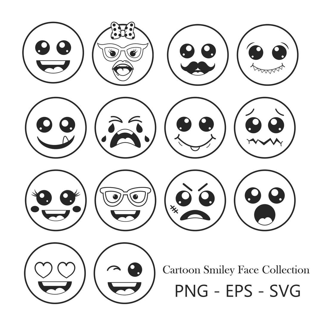 Cartoon Smiley Face Collection | 14 Fun Emoji Clipart Designs - Etsy