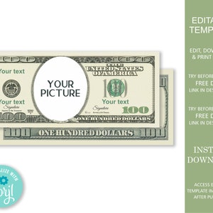 Editable Hundred Dollar Bill, Money Bill Art, Digital Money, Your Face ...