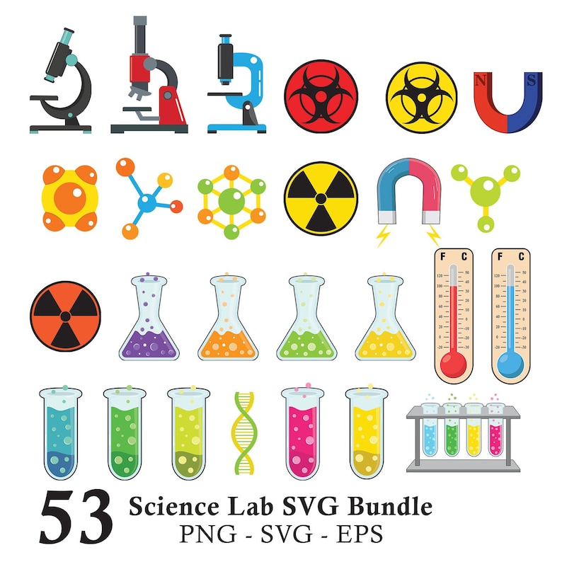 Science Lab SVG Bundle, 53 Chemistry Laboratory Designs, STEM Teacher ...