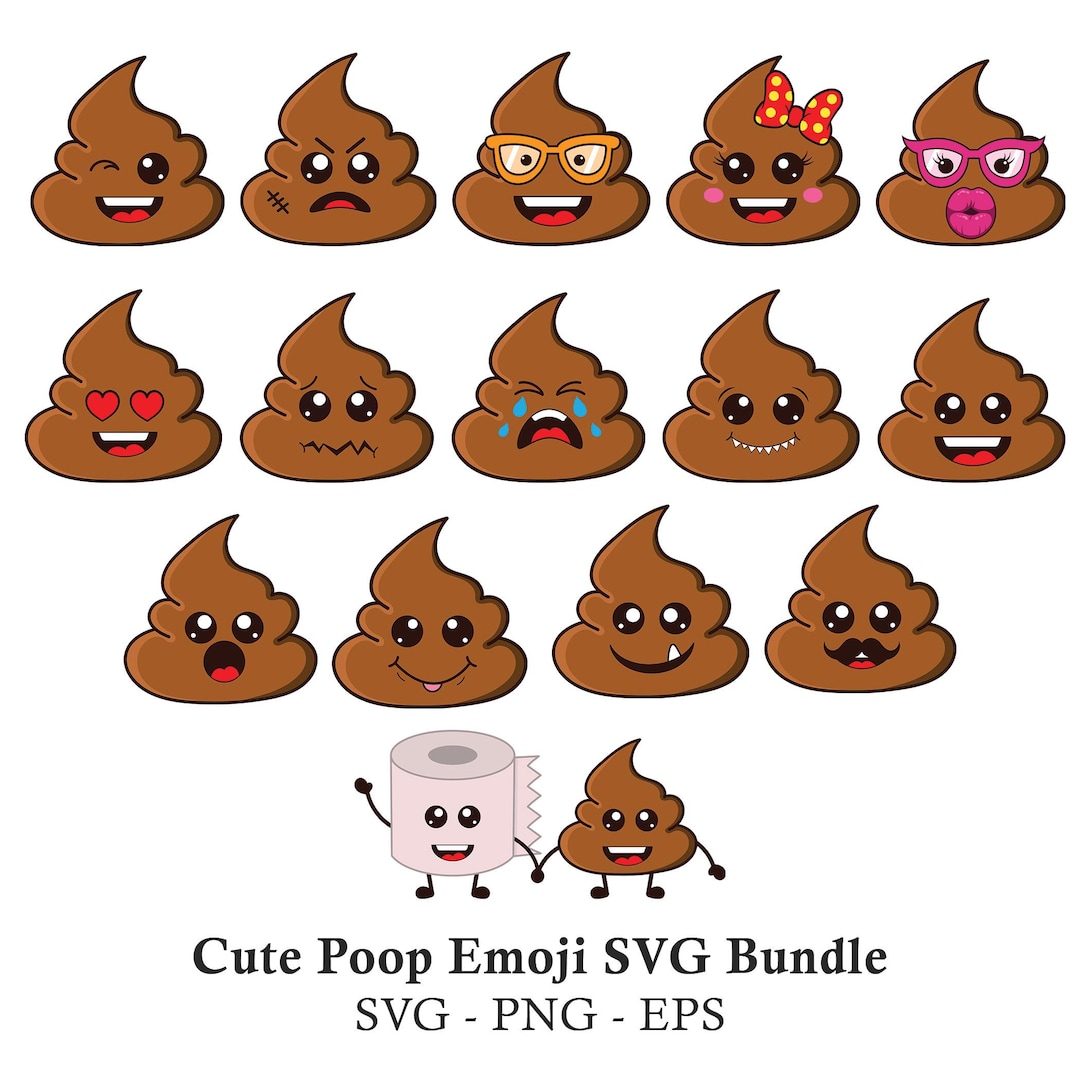 Cute Poop Emoji SVG Bundle – Funny Clipart, Stickers (digital Download ...