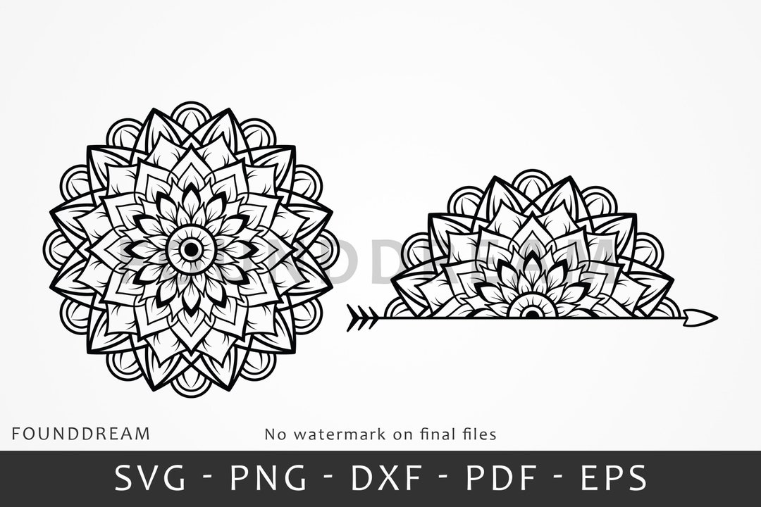 Mandala and Arrow Half Mandala Cut Files, Half Mandala Svg File ...