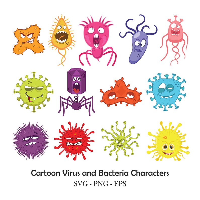 Funny Germ Monsters Clipart: Disease SVG, Microbe Graphics (digital ...